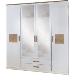Kleiderschrank wimex "K&auml;rnten Schlafzimmerschrank im nat&uuml;rlichen Design", wei&szlig; (wei&szlig;, hirnholzfarben), B:180cm H:198cm T:58cm, Schr&auml;nke, Kleiderschrank, Topseller Schrank Garderobe mit 4 T&uuml;ren und 2 Schubladen 180cm, Topseller