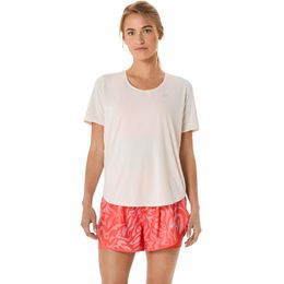 Laufshirt asics "ROAD V-NECK SS TOP", Damen, Gr. M (40), wei&szlig; (birch), Jersey, Obermaterial: 94% Polyester, 6% Elasthan, unifarben, Rundhals, eingesetzt normaler Saum, Shirts Laufshirt