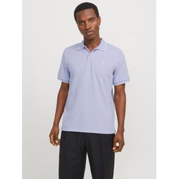 Jack & Jones Poloshirt JACK & JONES "JJEAUSTIN POLO SS NOOS", Herren, Gr. XS, languid lavender detail:play, Jersey, Obermaterial: 58% Polyester, 40% Baumwolle, 2% Elasthan, unifarben, regular fit normal, ohne Ausschnitt, gerader Abschluss, Shirts Poloshirt, Materialmix, regular fit