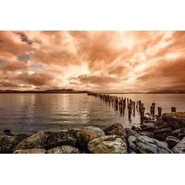 Fototapete papermoon "HOLZ-BR&Uuml;CKE-ALT PUERTO NATALES INSEL PIER STEG MEER SEE", bunt, B:3,5m L:2,6m, Vlies, Tapeten, Fototapete