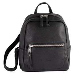 Rucksack Tom Tailor "Tinna", Damen, Gr. B/H/T: 24cm x 25cm x 10,5cm, schwarz, Lederimitat, clean, kontrastfarbene Details, Rucks&auml;cke Rucksack, Kleiner l&auml;ssiger und sportiver Rucksack mit Kurzgriff