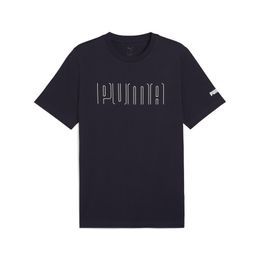 T-Shirt Puma "SPORT GRAPHIC TEE", Herren, Gr. S, blau (new navy), Jersey, Obermaterial: 100% Baumwolle, unifarben, regular fit normal, Rundhals, Shirts T-Shirt, Regular Fit, Kurzarm, Grafik als Gummiprint auf Brust und &Auml;rmeln