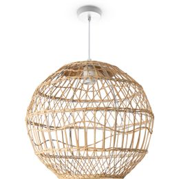 Paco Home Pendelleuchte "MAITE", wei&szlig;, &Oslash; 40cm H: 39cm, Leuchten, Rattan H&auml;ngeleuchte Korblampe Rund E27 Boho Stil Modern Wohnzimmer, Pendelleuchte
