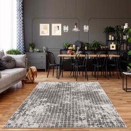 Teppich Carpet City "Noa 9328" Gr. 2, grau, B:80cm H:11mm L:150cm, Kunstfaser, Teppiche, Teppich, L&auml;ufer, Kurzflor, Modern, Weicher Flor, Pflegeleicht, Wohnzimmer