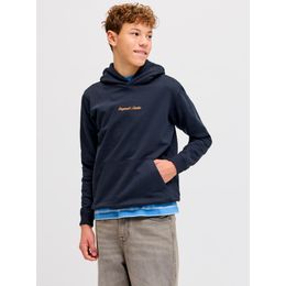 Jack & Jones Kapuzensweatshirt JACK & JONES JUNIOR "JORNORREBRO EMB SWEAT HOOD NOOS JNR", Jungen, Gr. 164, sky captain, angeraute Sweatware, Obermaterial: 89% Baumwolle, 11% Polyester, unifarben, relaxed fit normal, ohne Ausschnitt, Rippb&uuml;ndchen, Sweatshirts Kapuzensweatshirt