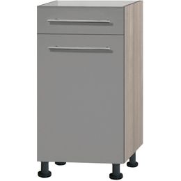 Unterschrank Optifit "Bern", grau (basaltgrau, akaziefarben), B:40cm H:87cm T:58,4cm, Schr&auml;nke, Unterschrank, 40 cm breit, mit T&uuml;r und Schubkasten, mit h&ouml;henverstellbaren F&uuml;&szlig;en
