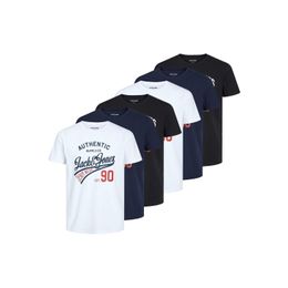 Jack & Jones T-Shirt JACK & JONES "T-Shirt JJETHAN TEE CREW NECK 3PK 6er Pack", Herren, Gr. XL, bunt (wei&szlig;, marineblau, schwarz), Obermaterial: 100% Baumwolle CO., Shirts T-Shirt