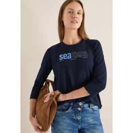 3/4-Arm-Shirt Cecil, Damen, Gr. XL (44), universal blau, Jersey, Obermaterial: 48% Baumwolle, 48% Modal, 4% Elasthan, bedruckt, normal h&uuml;ftbedeckend, Rundhals, Shirts 3/4-Arm-Shirt, mit Frontprint, Topseller
