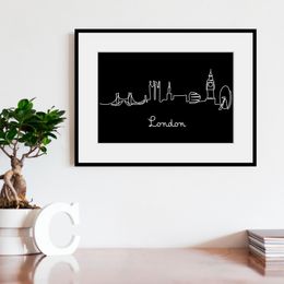 Bild queence "London Skyline", schwarz (farbe rahmen: schwarz, farbe bild(er): schwarz), B:40cm H:30cm, Acrylglas, Holz, Papier, Bilder, Bild, HD Premium Poster-Druck inkl. Holzrahmen