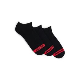 Businesssocken HUGO UNDERWEAR "3P LC PLUSH TAPE CC", Herren, Gr. 43-46, schwarz (schwarz 001), Baumwollmischung, kontrastfarbene Details, mit Stickerei, unifarben mit Farbeinsatz, elastisch, Socken Businesssocken, mit HUGO Logostickerei auf rotem Farbstreifen