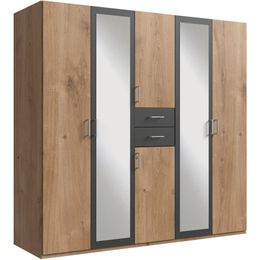 Kleiderschrank wimex "Diver Dreht&uuml;renschrank mit Spiegel, 180, 225 o. 270cm breit", grau (plankeneichefb, graphit, griffe alu), B:225cm H:207cm T:58cm, Schr&auml;nke, Kleiderschrank, Bestseller Schlafzimmerschrank wahlweise 3 Innenausstattungen