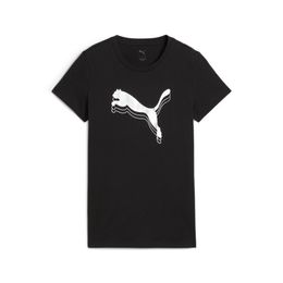 T-Shirt Puma "ESS METALLIC TEE", Damen, Gr. L, Puma schwarz, metallic silber, Jersey, Obermaterial: 100% Baumwolle, bedruckt, regular fit normal, Rundhals, Shirts T-Shirt, Regular Fit, sportlicher Stil, Rundhalsausschnitt, aus Baumwolle