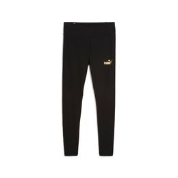 Leggings Puma "ESS TAPE MINIMAL GOLD LEGGINGS", Damen, Gr. S, N-Gr, schwarz (Puma schwarz), Jersey, Obermaterial: 94% Baumwolle, 6% Elasthan, unifarben, schmal normal, Hosen Leggings, sportlicher Stil, mit Foliendruck, mit Rei&szlig;verschluss