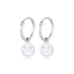 Paar Creolen Elli "Ohrringe Creolen Trend Smiling Pl&auml;ttchen 925 Silber" Gr. 20, silber, Ohrringe, Damen, mit Stein, Silber 925 (Sterlingsilber), Paar Creolen