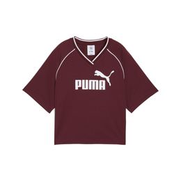 T-Shirt Puma "ESS RELAXED CROPPED FOOTBALL JERSEY", Damen, Gr. XL, rot (ruby shimmer), Web, Obermaterial: 100% Polyester, unifarben, relaxed fit kurz, V-Ausschnitt, Shirts T-Shirt, mit DryCELL-Technologie, atmungsaktives Polyester, mit V-Ausschnitt