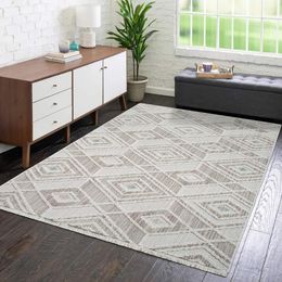 Teppich Carpet City "LINDO 8875", gr&uuml;n, B:140cm H:11mm L:200cm, Obermaterial: 100% Polyester, Teppiche, Teppich, Kurzflor, Hochtief-Muster/ 3D-Effekt, Fransen, Boho-Stil, Wohnzimmer