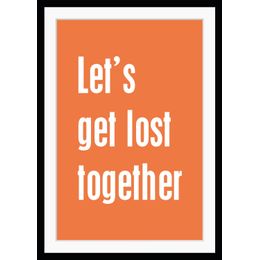 Bild queence "Let's get lost together", blau (farbe rahmen: schwarz, farbe bild(er): beige, t&uuml;rkis, grau), B:40cm H:50cm, Acrylglas, Holz, Papier, Bilder, Bild, HD Premium Poster-Druck inkl. Holzrahmen