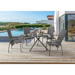 Garten-Essgruppe Destiny "COSTA BARLETTA", grau (anthrazit), Sitzm&ouml;bel-Sets, Garten-Essgruppe, 4 Hochlehner Textilene, 1 Tisch &Oslash; 110x77 cm