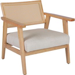 Loungesessel Home Affaire "VILLAINE", beige (creme), B:73cm H:72cm T:68cm, rubber wood frame, plywood, foam, fabric, rattan, Sessel, Loungesessel, Einzelsessel, Rattan-Sessel mit Wiener Geflecht, Cord, Webstoff