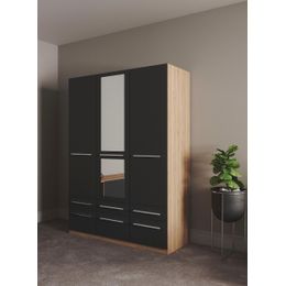 Kleiderschrank Priess "Schrank Garderobe W&auml;scheschrank Barcelona in 5 Breiten", braun (eichefarben artisan, schwarz), B:140cm H:193cm T:54cm, Holzwerkstoff, Schr&auml;nke, Kleiderschrank, viel Stauraum, ger&auml;umige Schubk&auml;sten, mit Spiegel, MADE IN GERMANY