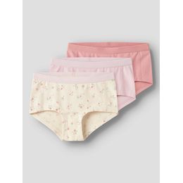 Boxershorts name it "NKFHIPSTER 3P FLOWER NOOS", M&auml;dchen, Gr. 122/128, 3 Stk., rosa (turtledove pack:w, pale lila, mellow rose), Jersey, Obermaterial: 95% Baumwolle, 5% Elasthan, bedruckt, bequem, Unterhosen Boxershorts