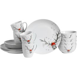 Kombiservice Creatable "Luna Hirsch", wei&szlig;, 16 Stk., Porzellan, Geschirr-Sets, Kombiservice, winterliches Hirsch-Motiv