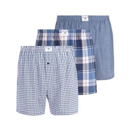 Boxershorts Jan Vanderstorm "3er Pack Boxershorts RIKU", Herren, Gr. XL, blau (blau gemustert), Obermaterial: 100% Baumwolle CO., Unterhosen Boxershorts