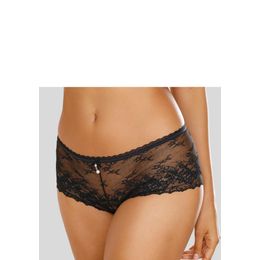 Panty Lascana, Damen, Gr. 32/34, schwarz, Spitze, Obermaterial: 88% Polyamid, 6% Elasthan, 6% Polyester, Unterhosen Panty, aus dezent transparenter Jacquardspitze mit edlem Perlenaccessoire
