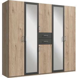 Kleiderschrank wimex "Diver Dreht&uuml;renschrank mit Spiegel, 180, 225 o. 270cm breit", grau (struktureichefb hell, graphit, griffe alu), B:225cm H:207cm T:58cm, Schr&auml;nke, Kleiderschrank, Bestseller Schlafzimmerschrank wahlweise 3 Innenausstattungen