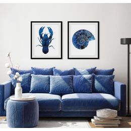 Bild queence "Abel", blau (farbe rahmen: schwarz, farbe bild(er): blau), B:50cm H:70cm, Acrylglas, Holz, Papier, Bilder, Bild, HD Premium Poster-Druck inkl. Holzrahmen