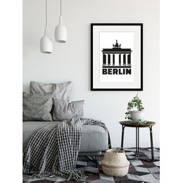 Bild queence "Berlin Brandenburger Tor", wei&szlig; (farbe rahmen: schwarz, farbe bild(er): wei&szlig;), B:40cm H:50cm, Acrylglas, Holz, Papier, Bilder, Bild, HD Premium Poster-Druck inkl. Holzrahmen