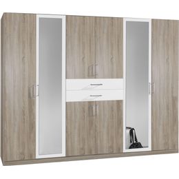 Kleiderschrank wimex "Diver Dreht&uuml;renschrank mit Spiegel, 180, 225 o. 270cm breit", wei&szlig; (struktureichefb hell, wei&szlig;, griffe alu), B:270cm H:207cm T:58cm, Schr&auml;nke, Kleiderschrank, Bestseller Schlafzimmerschrank wahlweise 3 Innenausstattungen