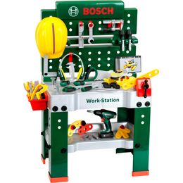 Spielwerkbank klein "BOSCH-Workstation Mega, mit Handwerker Set", bunt, Rollenspielzeug, KinderB:61cm H:101cm T:45cm, Kunststoff, Spielwerkbank, mit BOSCH Akkuschrauber; Made in Germany, B:61cm H:101cm T:45cm
