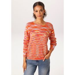 Strickpullover Aniston CASUAL, Damen, Gr. 38, orange, rot, gelb, flieder, t&uuml;rkis, wollwei&szlig;, Feinstrick, Obermaterial: 28% Polyacryl, 28% Polyester, 22% Polyamid, 22% Viskose, gemustert, gestreift, l&auml;ssig geschnitten h&uuml;ftlang, Rundhals, Rippstrickb&uuml;ndchen, Pullover Strickpullover, aus farbenfrohen Effektgarn - jedes Teil ein Unikat - NEUE KOLLEKTION