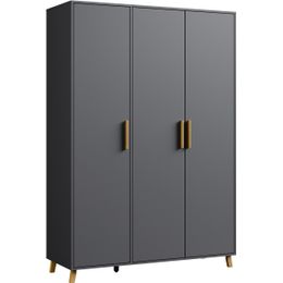 Dreht&uuml;renschrank Rauch "Kleiderschrank Schrank Garderobe SHINJO Breiten 93/140/187 cm", grau (graumetallic), B:140cm H:203cm T:53cm, Holzwerkstoff, Schr&auml;nke, Dreht&uuml;renschrank, Griffe und F&uuml;&szlig;e aus Massivholz, viel Stauraum MADE IN GERMANY