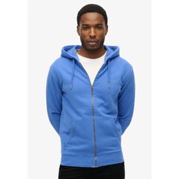 Kapuzensweatjacke Superdry "ESSENTIAL LOGO ZIP HOODIE HB", Damen, Gr. XL, blau (chambray blau), angeraute Sweatware, Obermaterial: 100% Seide, unifarben, slim fit normal, ohne Ausschnitt, Rippb&uuml;ndchen, Sweatjacken Kapuzensweatjacke, Baumwollmischung, slim fit