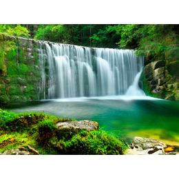 Fototapete papermoon "Emerald Lake Waterfalls", bunt, B:5m L:2,8m, Vlies, Tapeten, Fototapete