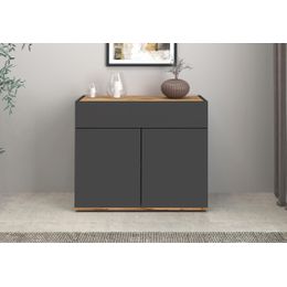 Sideboard OTTO HOME "Garda, Kommode, Schrank, 2 T&uuml;ren, 1 Schublade, Made in Italy", schwarz (anthrazit, eiche wotan), B:80,9cm H:70cm T:35cm, FSC-zertifizierter Holzwerkstoff, Sideboards, Sideboard, 2 T&uuml;ren, 1 Schublade, grifflos, Breite 80,9 cm, anthrazit/eiche matt