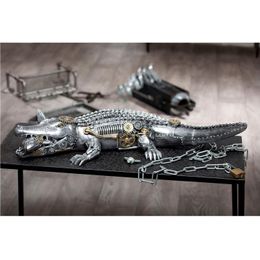 Tierfigur CASABLANCA BY GILDE "Skulptur "Steampunk crocodile", silber (silberfarben), B:35,5cm H:14,5cm T:60cm, Kunstharz, Dekofiguren, Tierfigur