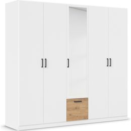 Dreht&uuml;renschrank Rauch "Kleiderschrank Schrank Garderobe W&auml;scheschrank BARI mit Spiegel", wei&szlig; (alpinwei&szlig;, eiche artisan), B:225cm H:210cm T:54cm, Holzwerkstoff, Schr&auml;nke, Dreht&uuml;renschrank, mit Schubasten mittig, moderner Griff in Graumetallic MADE IN GERMANY