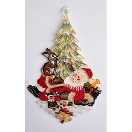 Fensterbild Stickereien Plauen "Weihnachtsmann", bunt, B:23cm H:36cm, Polyester, Fensterbilder, Fensterbild