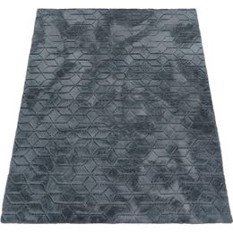 Hochflor-Teppich Paco Home "Arnheim 745", grau (anthrazit), B:120cm H:26mm L:160cm, Polyester, Teppiche, Hochflor-Teppich, Uni Farben, modernes geometrisches Design, besonders weich