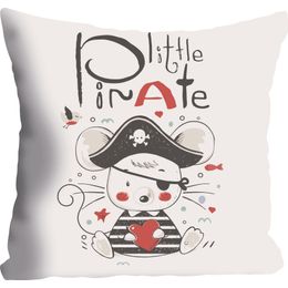 Dekokissen queence "&raquo;Little Pirate&laquo;", bunt (bunt, bedruckt), B:40cm L:40cm, Polyester, Dekokissen_Sitzkissen_Kissenh&uuml;llen, Dekokissen, Kissenh&uuml;lle ohne F&uuml;llung, 1 St&uuml;ck