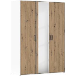 Dreht&uuml;renschrank Rauch "Kleiderschrank Schrank Garderobe W&auml;scheschrank VOYAGER", wei&szlig; (alpinwei&szlig;, eiche artisan), B:140cm H:194cm T:53cm, Holzwerkstoff, Schr&auml;nke, Dreht&uuml;renschrank, mit modernen Griffen in Graumetallic und Spiegel