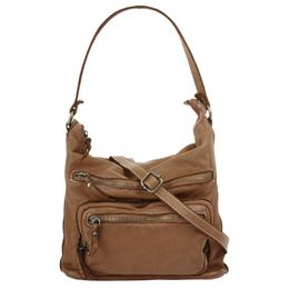 Shopper CLUTY, Damen, Gr. B/H/T: 26cm x 25cm x 8cm onesize, braun (cognac), Leder, leicht gl&auml;nzend, unifarben, Taschen Shopper, echt Leder, Made in Italy