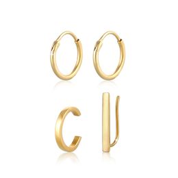 Ohrstecker-Set Elli "Ohrringe Creolen Ear Climber Earcuff 3er Set 925 Silber" Gr. 18, gold, Ohrringe, Damen, ohne Stein, Silber 925 (Sterlingsilber), Ohrstecker-Set