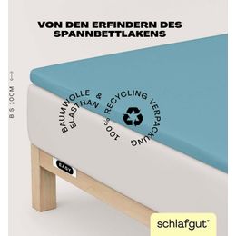 Spannbettlaken Schlafgut "EASY Jersey Elasthan Topper", blau (petrol mid), 1 Stk., Jersey, 90-100x200-220 10cm, Jersey, Obermaterial: 95% Baumwolle, 5% Elasthan, Bettlaken, Spannbettlaken, MADE IN GREEN by OEKO-TEX
