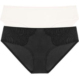 Hipster Dorina "Emersyn", Damen, Gr. L, schwarz (schwarz, ivory), Spitze, Obermaterial: 86% Polyamid, 14% Elasthan, gestreift, eng, Unterhosen Hipster, leicht transparent, mit Spitze, mit Mesh, weich, bequem, gestreift