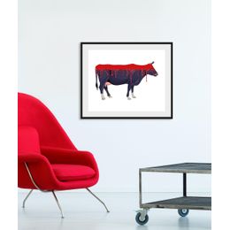 Bild queence "Bloody Cow", rot (farbe rahmen: schwarz, farbe bild(er): rot), B:70cm H:50cm, Acrylglas, Holz, Papier, Bilder, Bild, HD Premium Poster-Druck inkl. Holzrahmen
