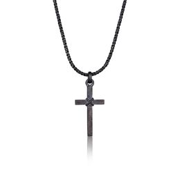 Kette mit Anh&auml;nger Kuzzoi "Halskette Herren Kreuz Flach Kordelkette 925 Silber" Gr. 55, schwarz, Halsketten, Herren, ohne Stein, Silber 925 (Sterlingsilber), Kette mit Anh&auml;nger